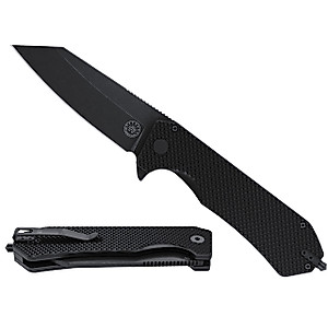 Off-Grid Knives - Enforcer XL Folding Knife w. 154CM Blade Steel, Tungsten Carbide Tip, Ceramic Bearings, Grippy G10, Oversized Handle, Deep Pocket Carry, Left & Right Hand