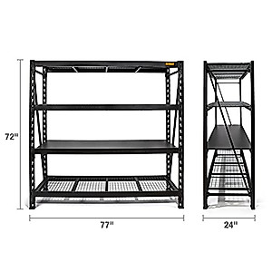 DEWALT 41660 DXST10000BLK 4-Shelf Industrial Storage Rack - 77”W x 24”D x 72”H, Black