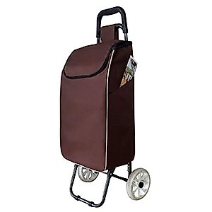 Shopping Trolley on Wheels Multi Function Shopping Cart Travel Cart Collapsible Portable Single Wheel Lever Car Small Trailer Trolley Storage Hand Trucks,Brown ,