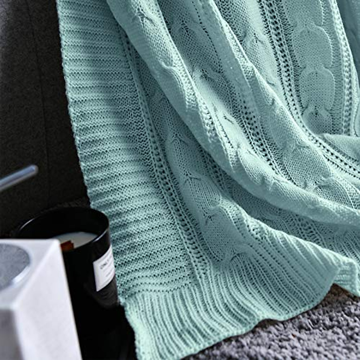 jinchan Throw Blanket Teal Lightweight Cable Knit Sweater Style Year Round Indoor Outdoor Travel Accent Throw for Sofa Comforter Couch Bed Recliner Living Room Bedroom 50x60 Inch