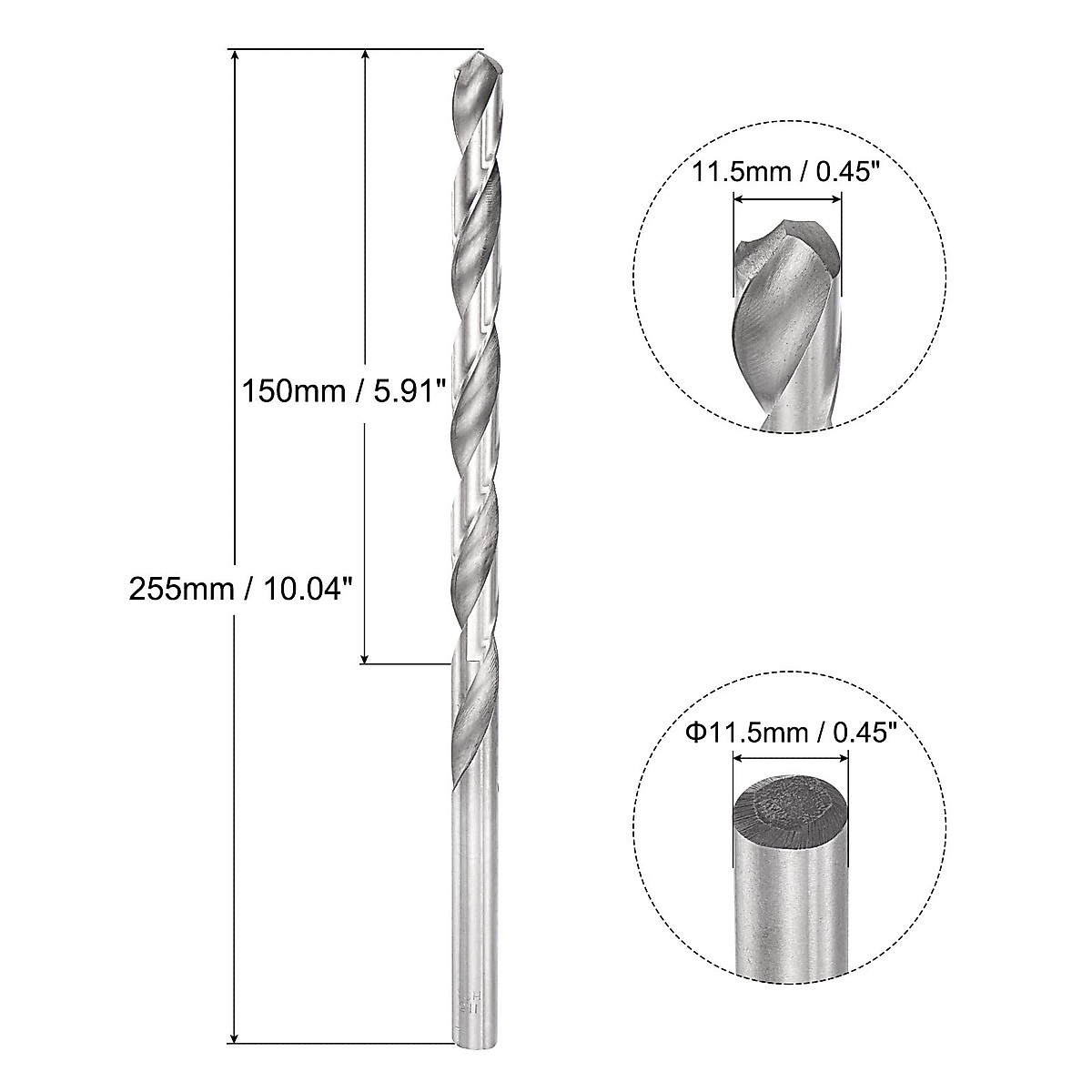uxcell 11.5mm Twist Drill Bits, High-Speed Steel Straight Shank Extra Long Drill Bit 255mm Length for Wood Plastic Aluminum