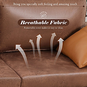 Esright 79 Inch Sofa Couch for Living Room, Small Couches, Faux Leather Loveseat, Mid Century Modern Sofas, Brown Comfy Love Seat for Bedroom, Apartment, Lounge, Office