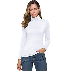 Women's White Long Sleeve Basic Layer Turtleneck Top Lightweight Slim Fit Soft T-Shirt Small