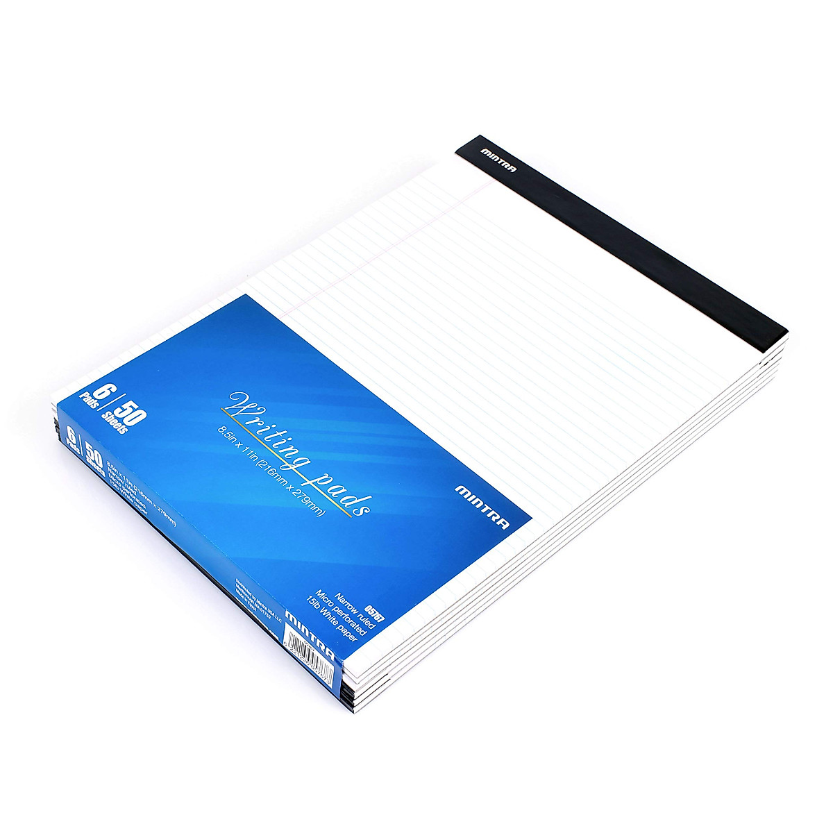 Mintra Office Legal Pads - ((BASIC WHITE 6pk, 8.5in x 11in, NARROW RULED)) - 50 Sheets per Notepad, Micro perforated Writing Pad, Notebook Paper for School, College, Office, Business