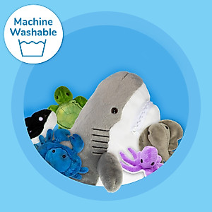 PREXTEX Plush Toy Shark Stuffed Animal with 5 Sea Animals - Shark Plush Toy with Turtle, Whale, Octopus, Stingray, Crab - Giant Stuffed Animals for Kids Aged 3 and Up - Fun Gift for Sea Animal Lovers