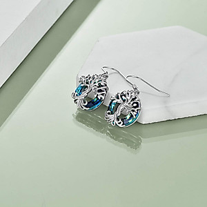 TOUPOP Earrings for Women Sterling Silver Tree of Life Dangel Drop Hooks Earrings with Blue Circle Crystal Christmas Birthday Valentiens Mothers Day Jewelry Gifts for Women Mom Her