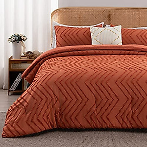 Litanika Comforter King Size Set, Burnt Orange Boho Fall Lightweight Bedding Comforters & Sets for King Bed, 3 Pieces Chevron Tufted Bed Set