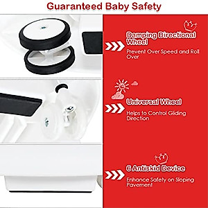 Baby Walker, 2-in-1 Foldable Baby Walker with Music Player and Lights, Steering Wheel, Mirrors, Removable Tray to Food Tray, High Back Padded Seat, Compact Folding Design (White)