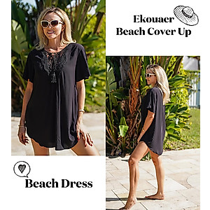 Ekouaer Swimsuit Cover Ups for Women Lace Crochet V-Neck Bikini Beach Coverups Dress for Swimwear Bathing Suit