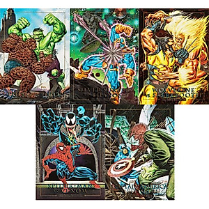 1992 SkyBox Marvel Masterpieces Series-1 New 100-Card Complete Base Set Plus 5-Card Spectra Foil Chase Set in Collector Pages