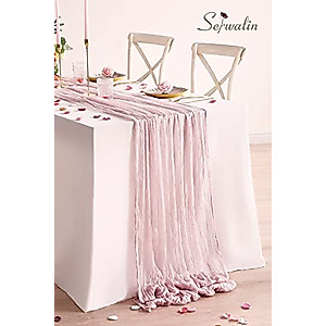 Serwalin Cheesecloth Table Runner 13ft x 35" Gauze Table Runner for Wedding Reception Bridal Shower Baby Shower,Long Pink Table Runner 157” x 35”Rustic Boho Party Table Decor