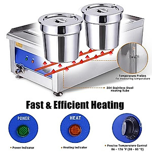 WeChef Commercial Stainless Steel Food Warmer Dual 7L Round Pot Countertop Steam Bain Marie Table Soup Restaurant Buffet