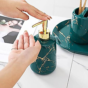 Soap Pump Dispenser 6pcs Ceramic Bathroom Accessories Set Bathroom Accessories for Bathroom Hotel Restroom Includes Soap Dispenser Toothbrush Holder Tumbler Soap Dish and Tray Bottles Dispenser ( Colo