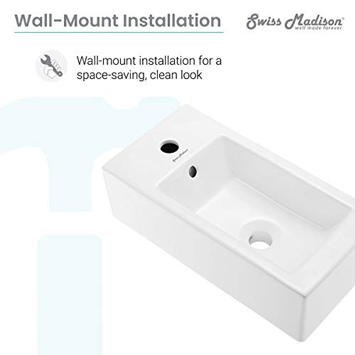 Swiss Madison Well Made Forever SM-WS315 Voltaire Wall Hung Sink, Glossy White