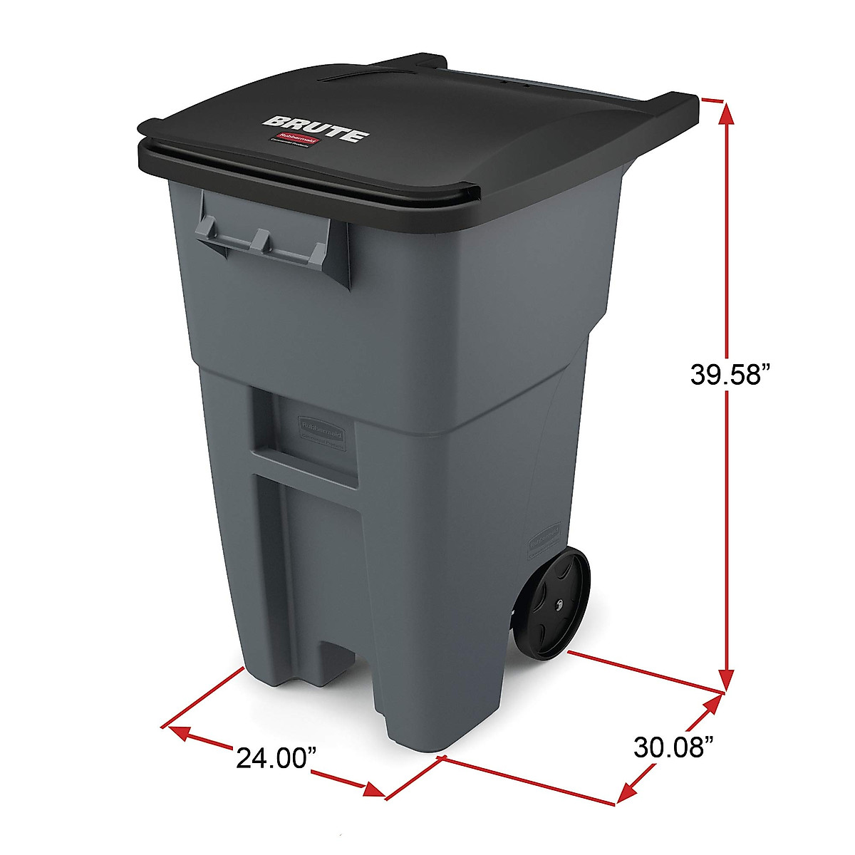 Rubbermaid Commercial Products BRUTE Rollout Heavy-Duty Wheeled Trash/Garbage Can, 50-Gallon, Gray, for Restaurants/Hospitals/Offices/Warehouses/Garage, Pack of 2