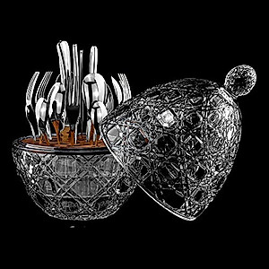 Silverware Set Flatware 24-Piece for 6,Glass Egg-shaped Organizer，Stainless Steel Tableware Cutlery Set，Kitchen Utensils，Spoon and Fork Set,Dishwasher Safe