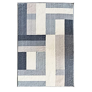 MIIUJJIR Modern Area Rug -3’ X 5’ Faux Wool Non-Slip Washable Accent Area Rug, Soft Fuzzy Throw Rug Floor Carpet for Living Room Bedrooms Laundry Dining Room Home Decor, Blue&White
