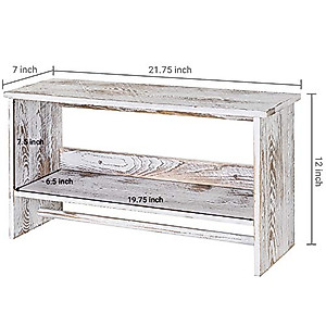 MyGift Wall Mounted Shabby White Washed Solid Wood Bathroom Accessories Organizer 2 Tier Display Shelf with Towel Bar
