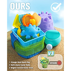 DISHIO Beach Sand Toys for Kids Sand Box Beach Toys with Mesh Bag,Sand Castle Bucket and Shovel,Sand Molds,Waterig Can, Sieve, Dinosaur Beach Toys Kit for Kids&Toddlers Outdoor Travel 18pcs