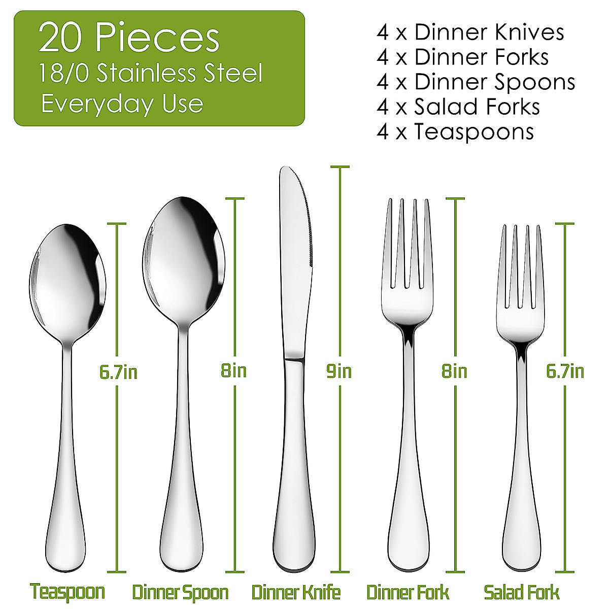HaWare 20-Piece Silverware Set Service for 4, Stainless Steel Flatware Cutlery Set, Food-Grade Tableware Eating Utensil Set for Home Kitchen, Include Fork Knife Spoon, Mirror Polished, Dishwasher Safe