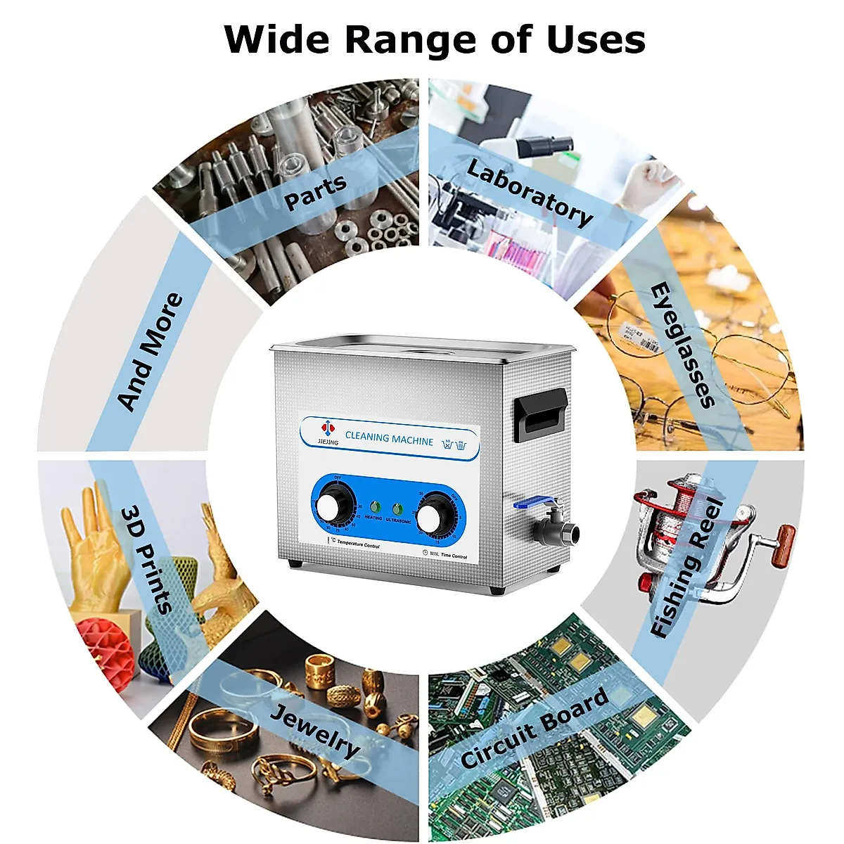 JIEJING 6.5L Jewelry Cleaner Ultrasonic Machine Knob Control Heated Sonic Cleaner Machine for Carburetor Glasses Parts etc