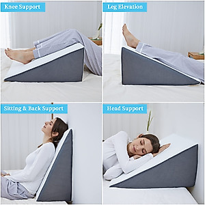 Touchutopia Bed Wedge Pillow for Sleeping, 12" 24" 24" Triangle Cooling Memory Foam Top, Elevated Support Wedge Pillow - Removable Washable Cover