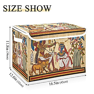 Krafig Antique Egyptian Foldable Storage Box Large Cube Organizer Bins Containers Baskets with Lids Handles for Closet Organization, Shelves, Clothes, Toys
