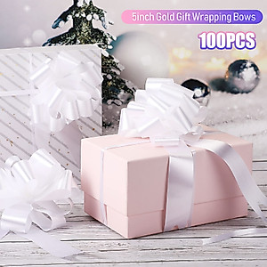 100 Pcs 5 Inch Pull Bows for Gift Wrapping, Gift Basket Bow Gift Wrapping Pull Bows with Ribbon for Christmas Presents Wedding Decor Gift Basket Gift Bag Holiday Decor (White)