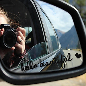 3x Hello Beautiful Rearview Mirror Decal,Vinyl Car Decals For Women,Vanity Mirror Stickers,Girl Car Decal Gifts,Car Window Decal,Car Mirror Sticker,Car Window Decal, Self Affirmations Decal