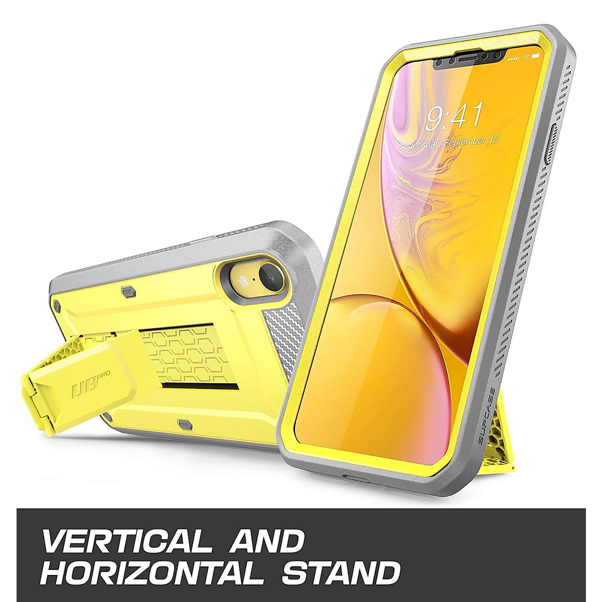 SUPCASE iPhone XR Case, Full-Body Rugged Holster Kickstand Case with Built-in Screen Protector for Apple iPhone XR 6.1 Inch (2018 Release), Unicorn Beetle Pro Series -Retail Package (Yellow)