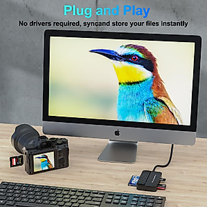 Compact Flash Card Reader, Multi Memory Card 4-in-1 Simultaneous Reading 5Gbps Data Transfer, SD/Micro SD TF/MS/CF External Adapter for Computer PC Camera Laptop