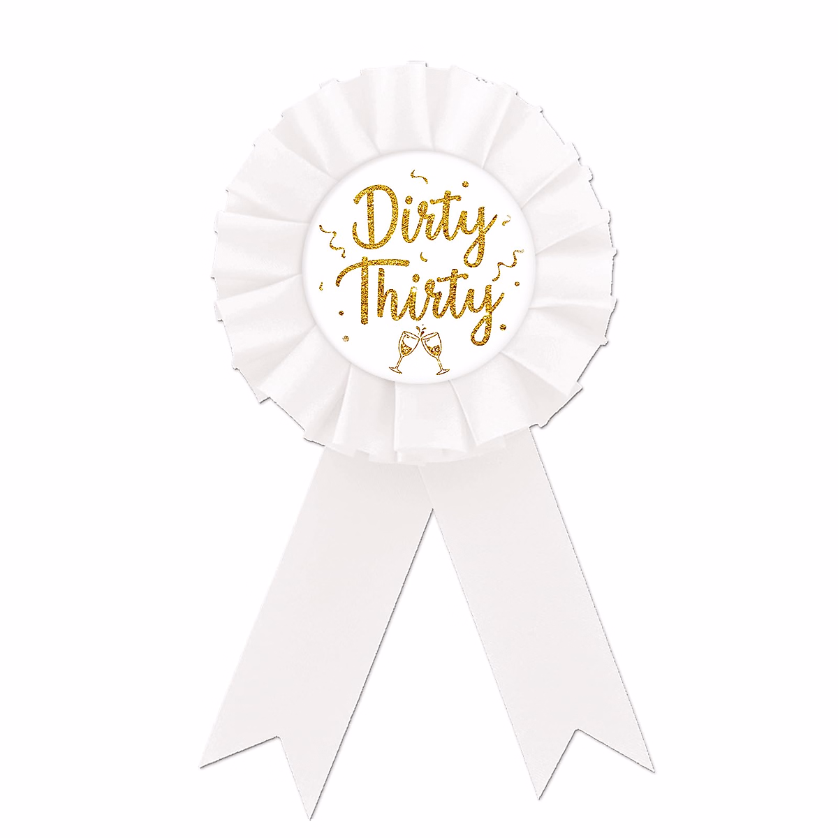 Dirty Thirty Tinplate Badge Pin, White Rosette Happy 30th Birthday Button Pin, Gold Glitter Pin for 30 Years old Birthday Party, Brooch Buttons for Men or Women