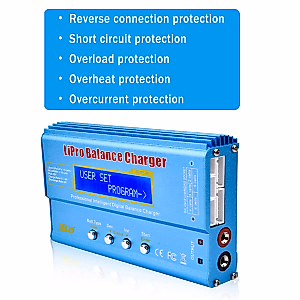 diymore Balance Charger Discharger 1S-6S Digital Battery Pack Charger 80W 6A with AC Adapter for Li-ion/Life/NiCd/NiMH/LiHV/PB/Smart Battery