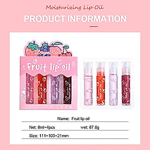 Alisesun 4 Pcs Fruit Roll-on Lip Gloss Set, Clear Lip Gloss Crystal Jelly Liquid Lipstick, Plumping Lip Oil Moisturizing Hydrating Non-Sticky, Nice Gift for Women Girl