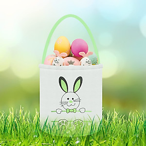 Doxrmuru Easter Basket for Kids Easter Bunny Basket Easter Gift Bags Eggs Hunt Bag Boys Girls Easter Tote Bag Easter Decorations (Green)