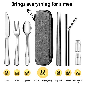 IFERRENS Travel Utensils Set with Splash-poof Bag, Portable Cutlery for Work, Reusable Camping Silverware Utensil, 18/0 Stainless Steel Flatware for Adult Lunch Picnic Hiking EDC Gadgets Lunch Box