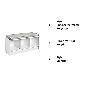 ClosetMaid 1631 Cubeicals 3-Cube Storage Bench, White with Gray Cushion