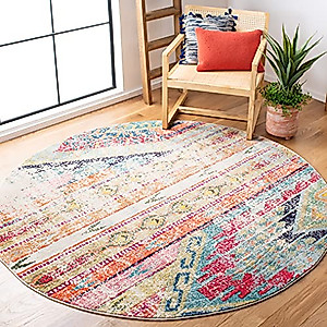 SAFAVIEH Monaco Collection Area Rug - 6'7" Round, Multi, Boho Chic Tribal Distressed Design, Non-Shedding & Easy Care, Ideal for High Traffic Areas in Living Room, Bedroom (MNC222F)