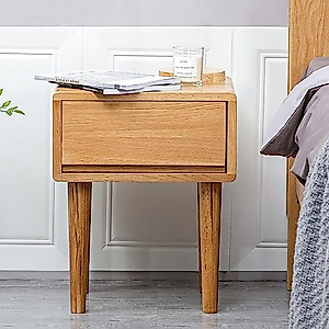 Cttasty Nightstand, Solid Wood Bedside Tables with Drawer, Mid Century Modern Nightstand, End Table with High Stool Leg, 15.74" L x 13.78" W x 19.69" H, Durable & Sturdy Small End Table, Natural
