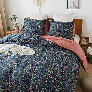 Travan Retro Floral Duvet Cover 100% Cotton Duvet Covers Ultra Soft Reversible 3pc Vintage Floral Duvet Cover Set with Zipper Closure, (3pcs, Queen Size)