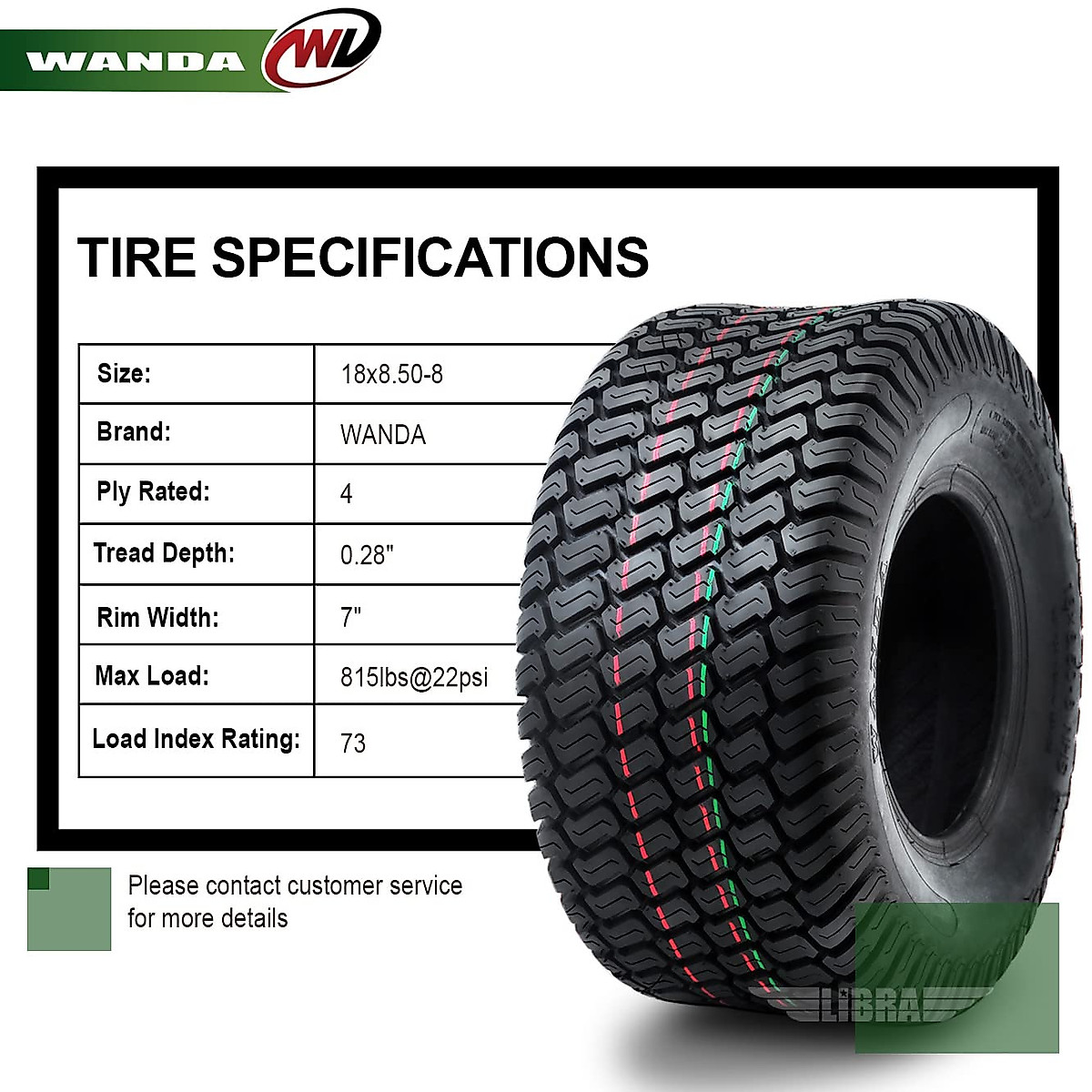 WANDA Set 2 18x8.50-8 Lawn Mower Utiility Cart Turf Tires 18X8.5X8 P332-13028