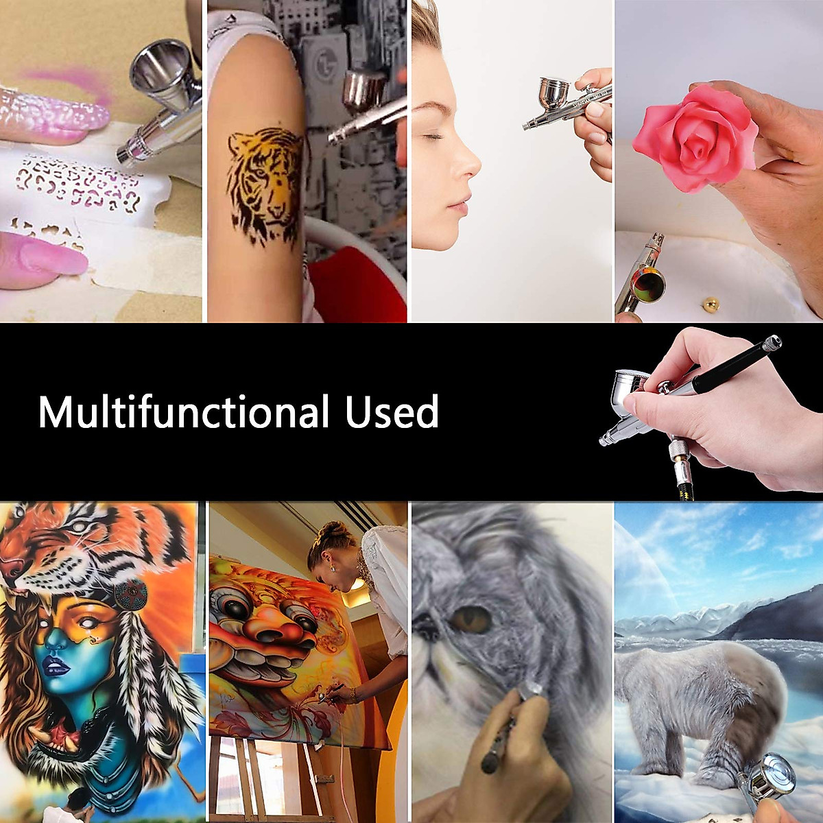 SAGUD Professional Mini Airbrush Kit with Portable Compressor - Perfect for Painting, Hobby, Craft, Model - Dual-Action Gravity Feed Air Brush Gun with Airbrush Cleaning Kit