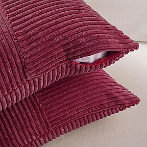 Fancy Homi 2 Packs Burgundy Red Decorative Throw Pillow Covers 20x20 Inch for Living Room Couch Bed Sofa, Farmhouse Boho Home Decor, Soft Corss Corduroy Patchwork Accent Cushion Case 50x50 cm