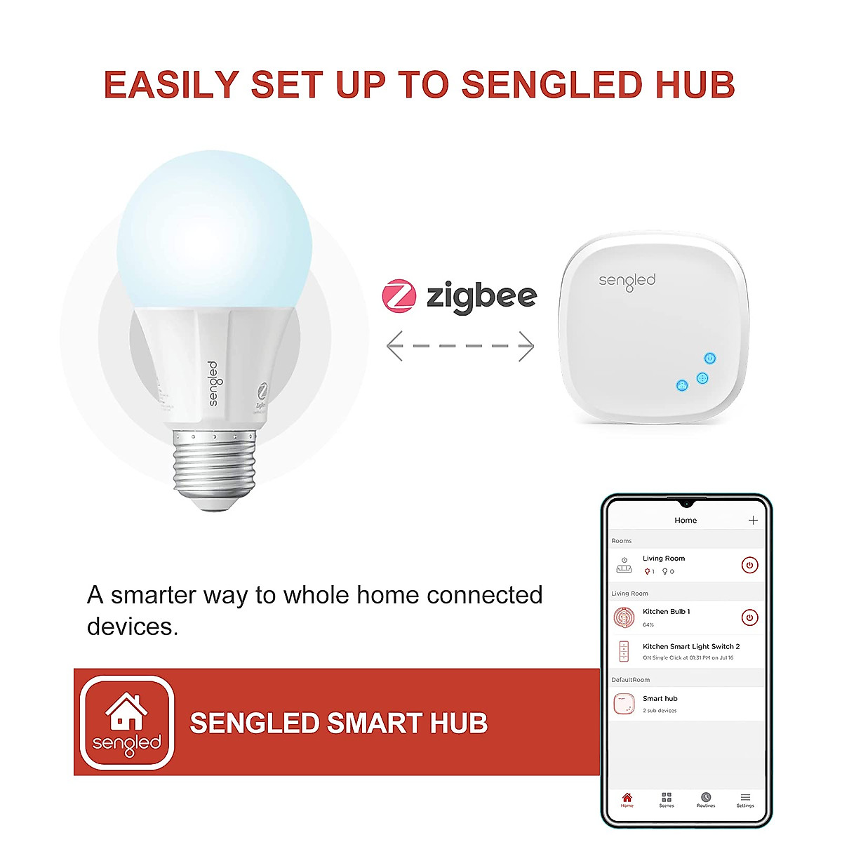 Sengled Zigbee Smart Light Bulbs, Smart Hub Required, Works with SmartThings and Echo with Built-in Hub, Voice Control with Alexa and Google Home, Daylight 60W Equivalent A19 Alexa Light Bulb, 6 Pack