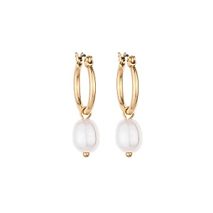 Ettika Pearl Earrings. Huggie, Hoop Earrings, Gold Pearl Earrings, 2-in-1 Gold Tone Plated with Removable Charm.