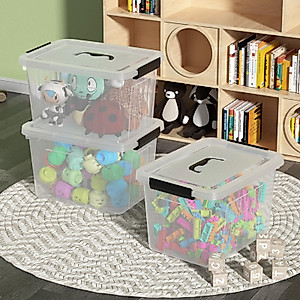 Nesmilers 4-pack 20 L Plastic Latching Boxes Totes, Clear Storage Bins with Lids/handles