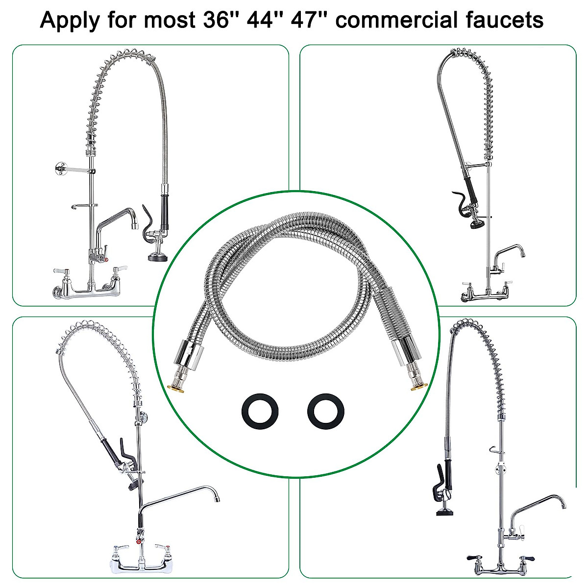 TCEUMIK 44&#039;&#039; Commercial Faucet Sprayer Hose Pre Rinse Hose Replacement Kit for Most Commercial Kitchen Sink Faucets Stainless Steel Flexible Hose Dishwasher Spray Hose Parts Brass Structure