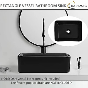 KARAMAG Black Vessel Sink,Rectangle 19"x15" Bathroom Sink Above Counter Porcelain Ceramic Small Sink Bowl Ceramic Vessel Sinks for Bathrooms