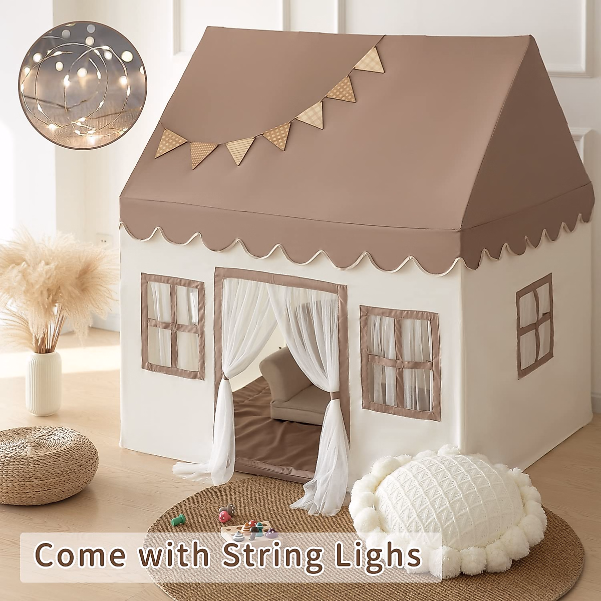 Play Tent with Mat, Kids Tent Playhouse for Kids Indoor Playhouse Large for Girls Tent Baby Tent Kids Play Tent Bed Tent for Toddler