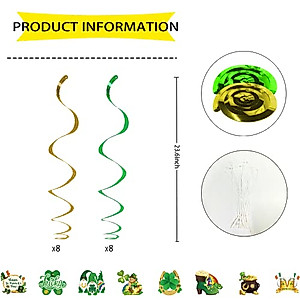 St Patricks Day Decorations Hanging Swirls 32 Pieces Green Lucky Irish Shamrock Clover Leprechaun Horseshoe Swirls Ceiling Decor for Saint Patrick Party Lucky Day Home Party Favors Supplies